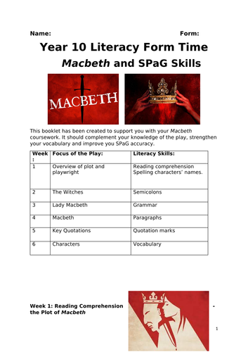 Macbeth Literacy Booklet | Teaching Resources