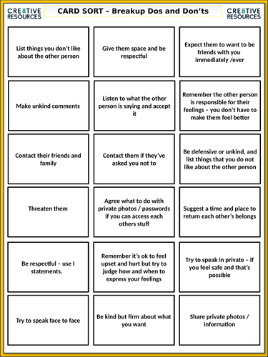 Breaking Up Relationships | Teaching Resources