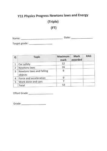 Progress Test/Assessment (WJEC 2.1, 2.2 & 2.3 - DS&A, Newton's Laws ...