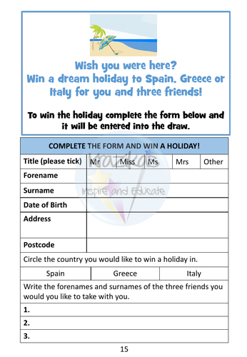 Functional Skills English - Entry Level 2 Writing - Form Filling ...