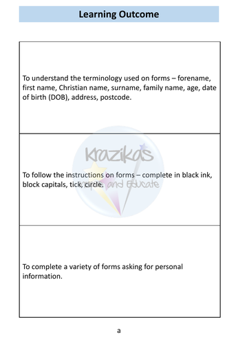 Functional Skills English - Entry Level 2 Writing - Form Filling ...