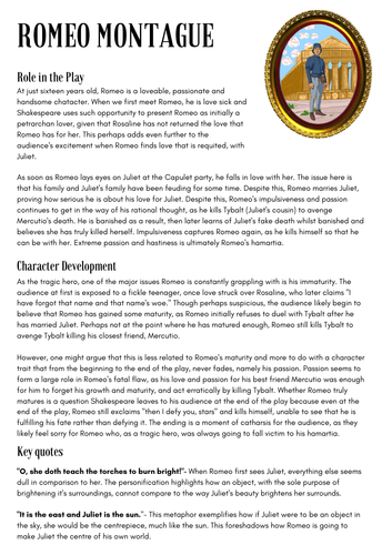 ROMEO & JULIET REVISION PACK- Essay Plans, A Quote Bank , Character ...