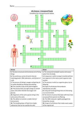 Life Science - Crossword Puzzle Worksheet Activity (Printable) - Free ...