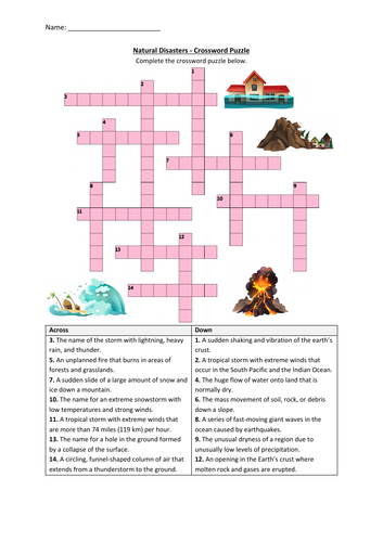 Natural Disasters - Crossword Puzzle Worksheet Activity (Printables ...