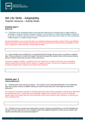 IMI Life Skills - Adaptability | Teaching Resources IMI Life Skills - Adaptability | Teaching Resources