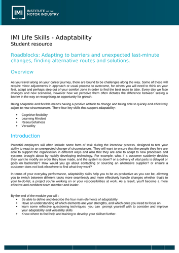 IMI Life Skills - Adaptability | Teaching Resources IMI Life Skills - Adaptability | Teaching Resources