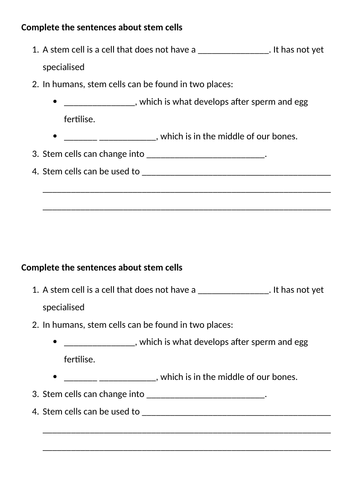 AQA Biology Unit 1 - L4 Stem Cells | Teaching Resources