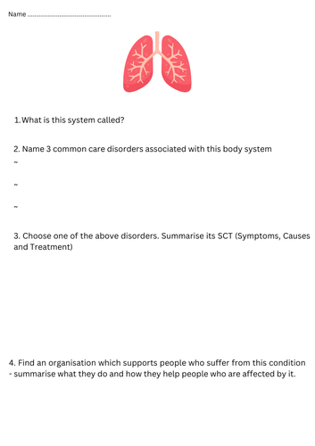 Common care disorders - body systems | Teaching Resources