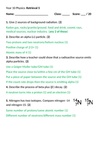 Retrieval practice activity Number 5 Edexcel 9-1 GCSE Physics Revision | Teaching Resources