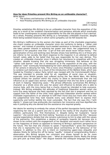 How far does Priestley present Mrs Birling as an unlikeable character ...