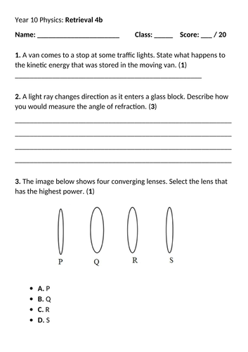 Retrieval practice activities (full set) Edexcel 9-1 GCSE Physics Revision | Teaching Resources