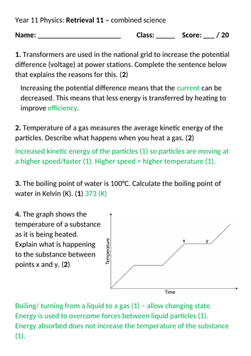 Retrieval practice activities (full set) Edexcel 9-1 GCSE Physics Revision | Teaching Resources