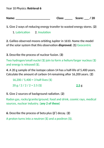 Retrieval practice activities (full set) Edexcel 9-1 GCSE Physics Revision | Teaching Resources