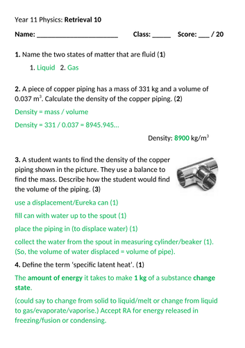 Retrieval practice activities (full set) Edexcel 9-1 GCSE Physics Revision | Teaching Resources