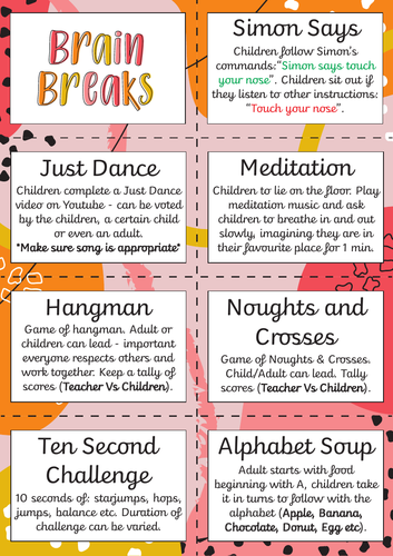 Brain Break Flashcards | Teaching Resources