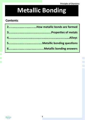 Metallic Bonding Revision Booklet | Teaching Resources