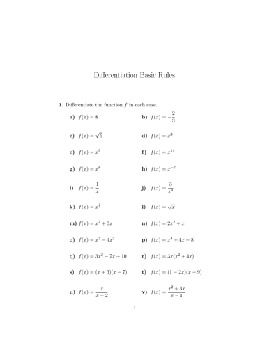 Differentiation Basic Rules Worksheet No 3 With Solutions Teaching