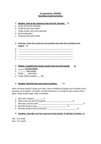 S1 - describing myself and others SPANISH | Teaching Resources