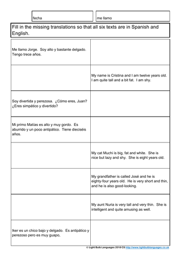 S1 - describing myself and others SPANISH | Teaching Resources