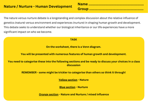 Human Growth & Development - Nature V Nurture | Teaching Resources