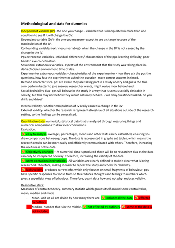 Methodological notes for Psychology Alevel Edexcel | Teaching Resources