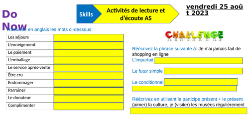1. Various activities on skills paper 1 French A level | Teaching Resources