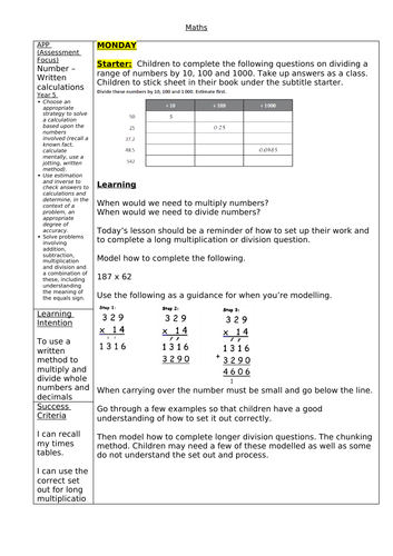 Y5 Maths Planning and Resources (Covering Written Calculation ...