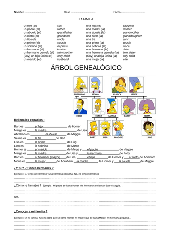 Mi familia (members, physical description, relationships, chores ...