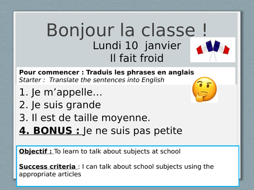 Topic of school - French | Teaching Resources