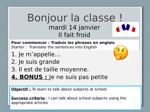 S3. French - topic on school | Teaching Resources