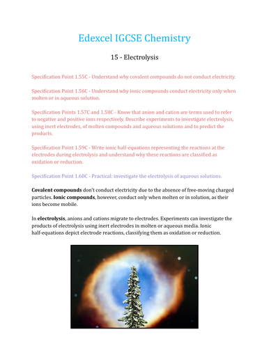 Edexcel IGCSE Chemistry Lesson 15 - Electrolysis | Teaching Resources Edexcel IGCSE Chemistry Lesson 15 - Electrolysis | Teaching Resources