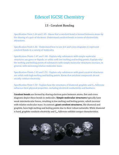 Edexcel IGCSE Chemistry Worksheets Chapter 3 - Bonding | Teaching Resources