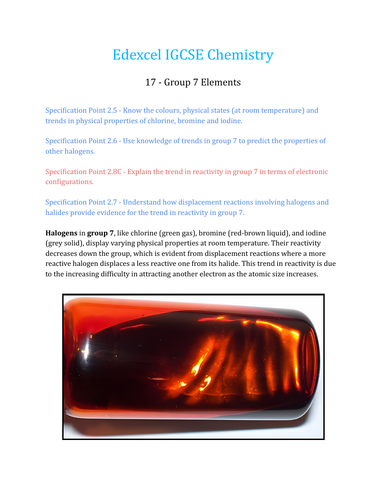 Edexcel IGCSE Chemistry Lesson 17 - Group 7 Elements | Teaching Resources