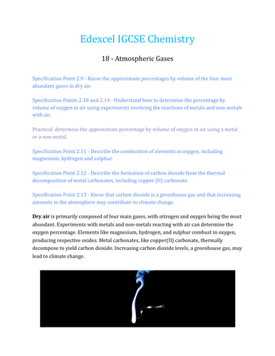 Edexcel IGCSE Chemistry Lesson 18 - Atmospheric Gases | Teaching Resources