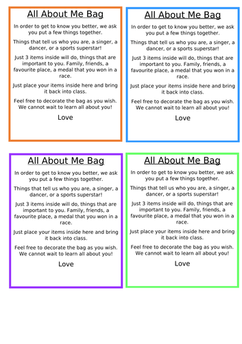 All About me bags | Teaching Resources