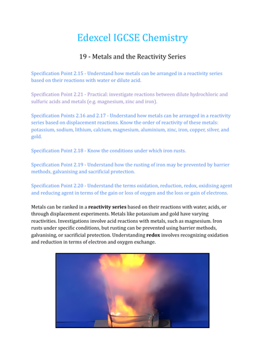 Edexcel IGCSE Chemistry Lesson 19 - Metals and the Reactivity Series ... Edexcel IGCSE Chemistry Lesson 19 - Metals and the Reactivity Series ...