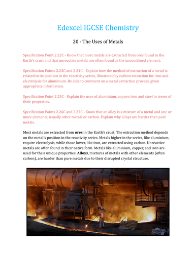 Edexcel IGCSE Chemistry Worksheets Chapter 4 - Metals, Halogens and ...