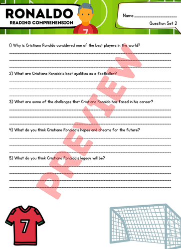 Famous Footballers Reading Comprehension: Cristiano Ronaldo | Teaching ...