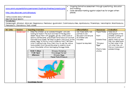 DINOSAURS Topic Planning (History/Geography/Art/DT/PE) | Teaching Resources