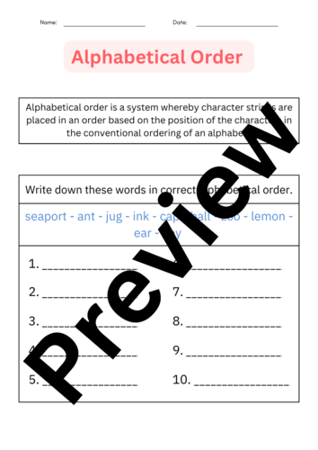 ABC Order - Printable Alphabetical Order Worksheets for 1st l 2nd l 3rd ...