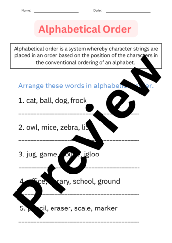 ABC Order - Printable Alphabetical Order Worksheets for 1st l 2nd l 3rd ...