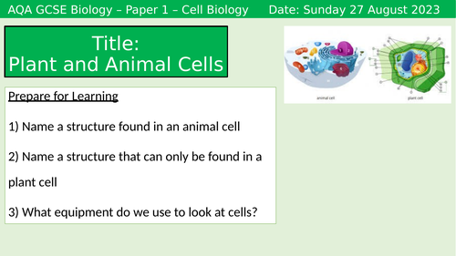 AQA GCSE Biology - Cell Biology - Structure | Teaching Resources