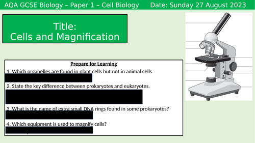AQA GCSE Biology - Cell Biology - Structure | Teaching Resources