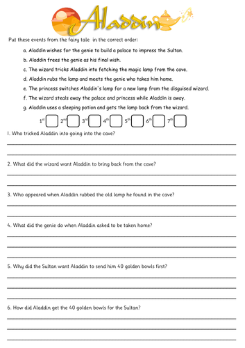 Aladdin Fairy Tale Reading Comprehension | Teaching Resources