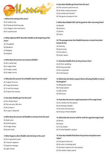 Aladdin Fairy Tale Reading Comprehension | Teaching Resources