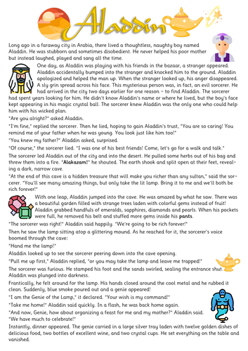 Aladdin Fairy Tale Reading Comprehension | Teaching Resources