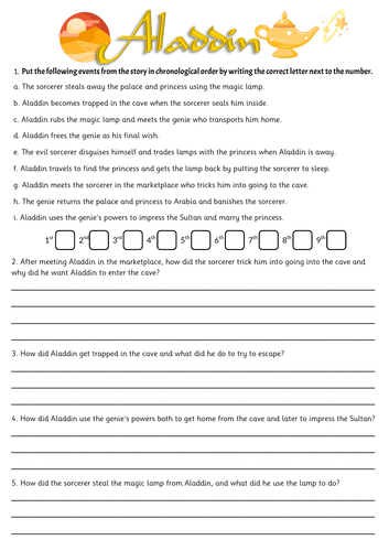 Aladdin Fairy Tale Reading Comprehension | Teaching Resources