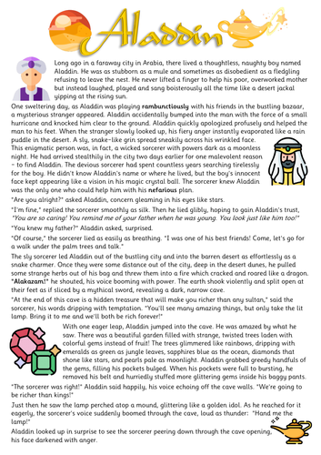 Aladdin Fairy Tale Reading Comprehension | Teaching Resources