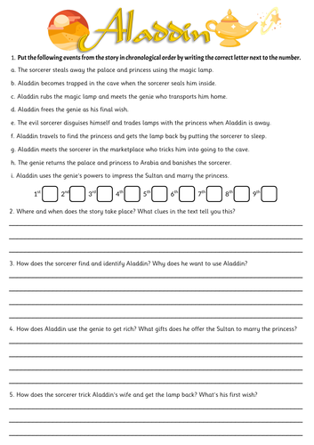 Aladdin Fairy Tale Reading Comprehension | Teaching Resources