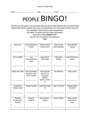 People Bingo | Teaching Resources